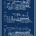 Locomotive, Train Art, Blueprint Poster, Kids Birthday Steam Engine ...