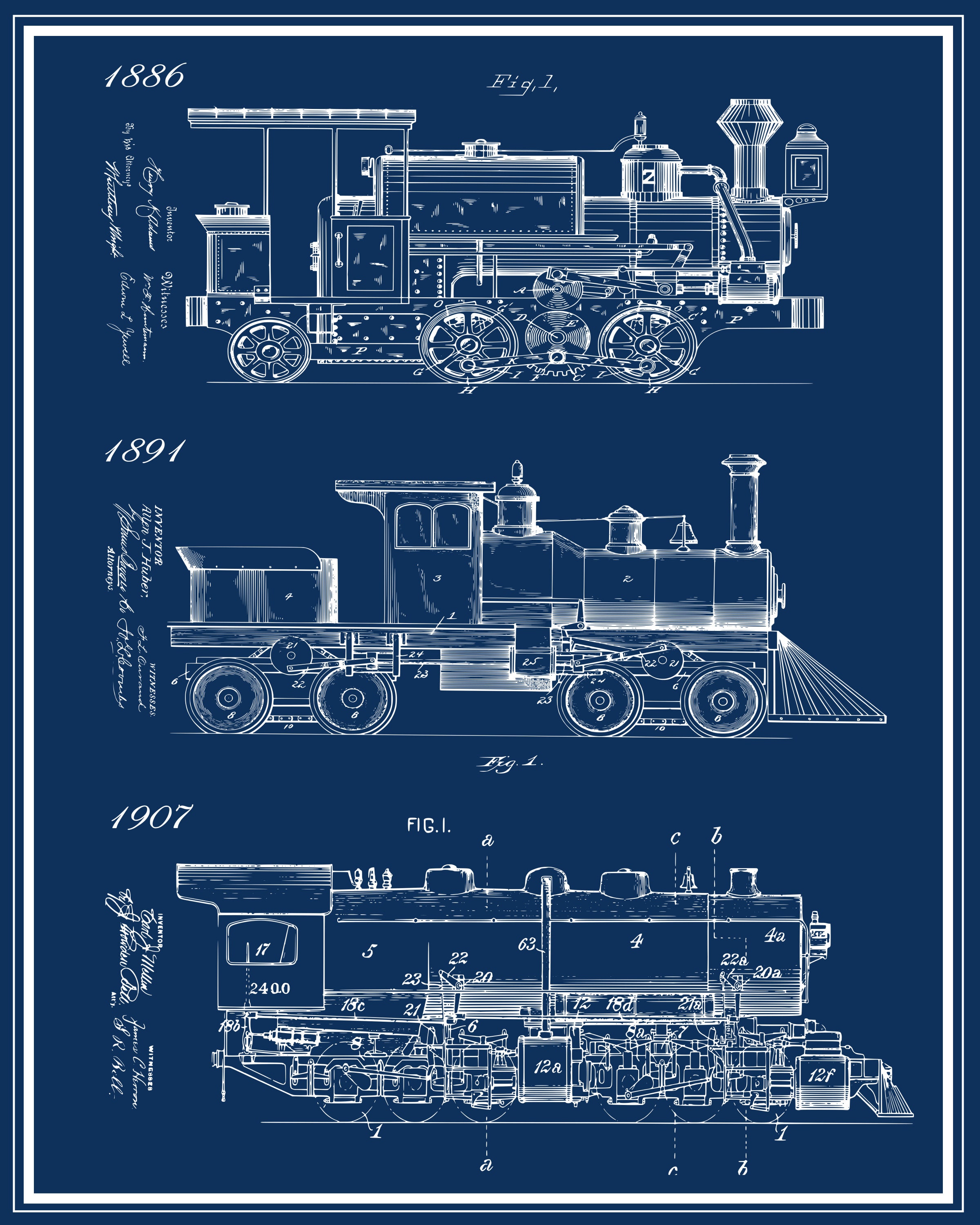 Locomotive Train Art Blueprint Poster Kids Birthday Steam | Etsy