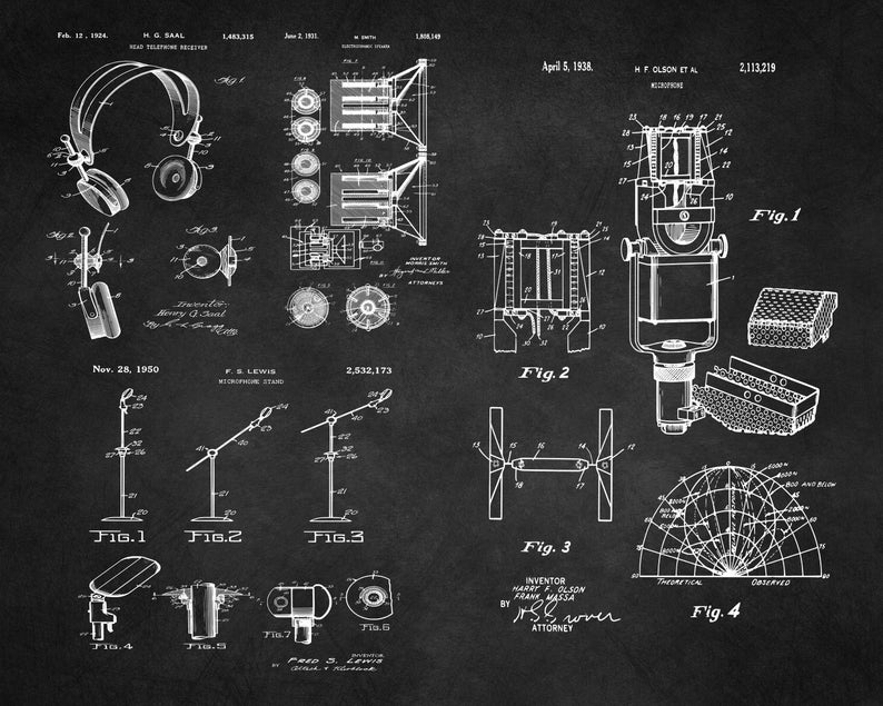 Music Recording Patents Blueprint Art: Sound Equipment Poster (digital ...