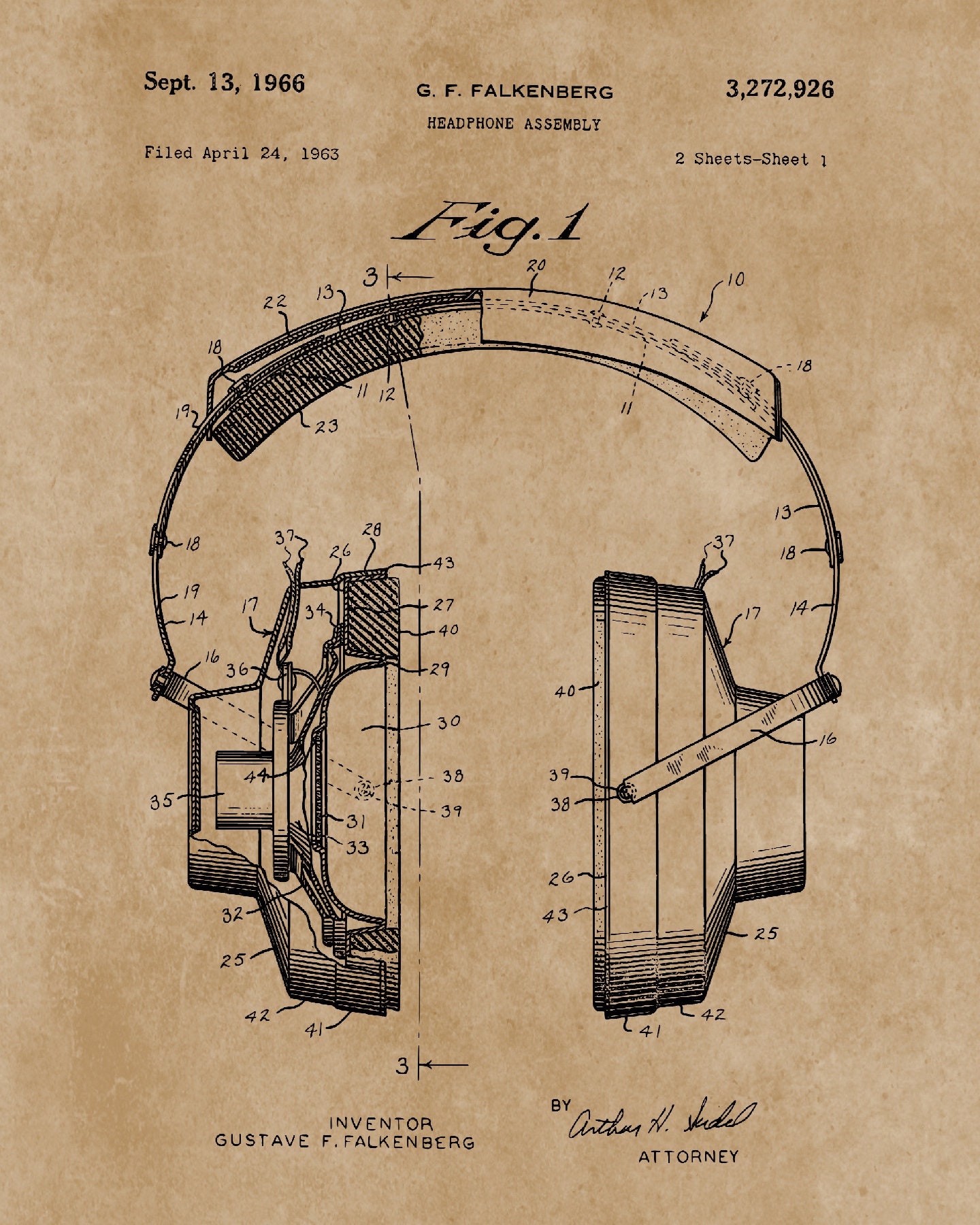 Stereo Headphones Patent Blueprint Art: Musician Gift (digital Download ...
