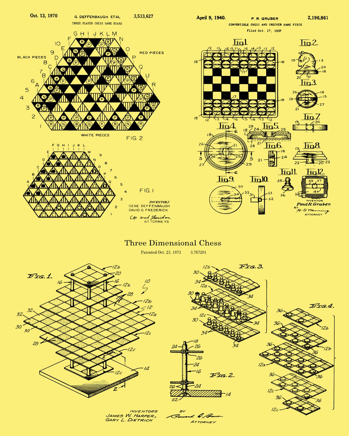 Chess Board Blueprint Poster Group of 3 US Patents Art 3D - Etsy