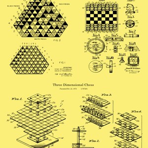 Chess Board, Blueprint Poster, Group of 3 US Patents Art, 3D Chess ...