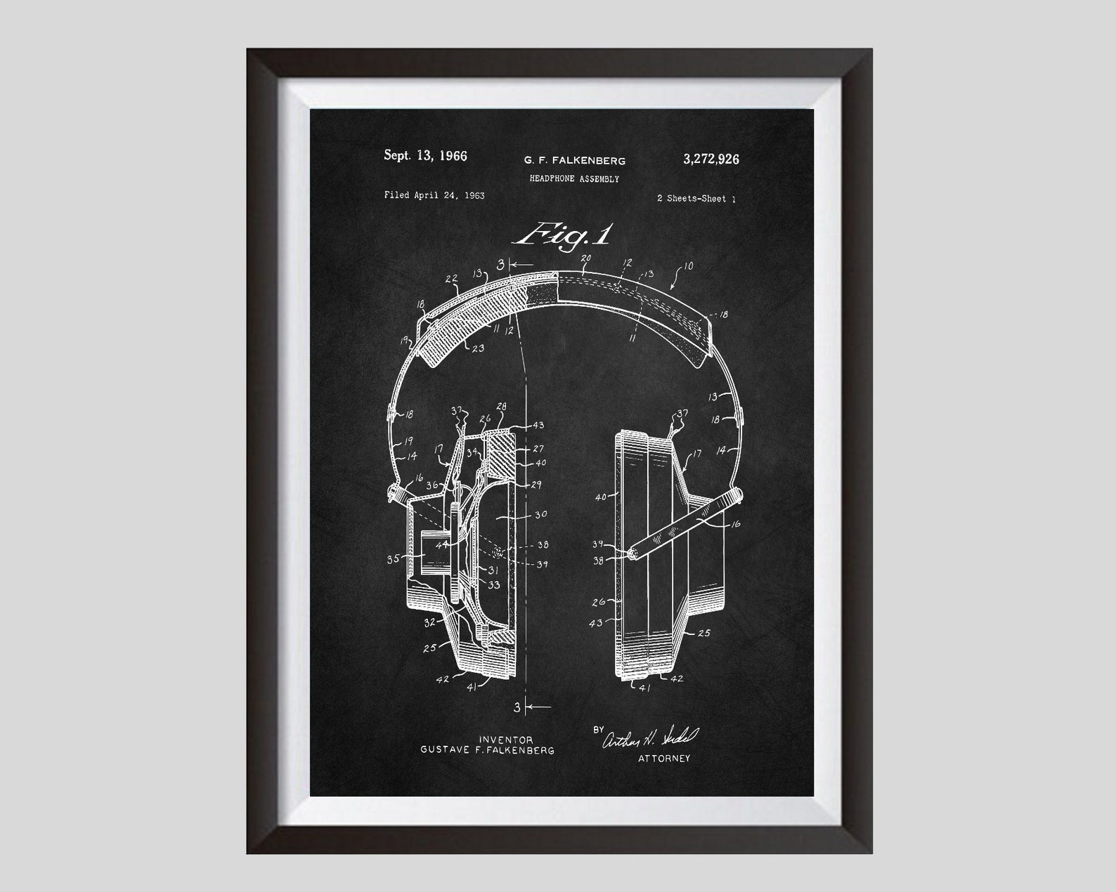 Stereo Headphones Patent Blueprint Art: Musician Gift (digital Download ...
