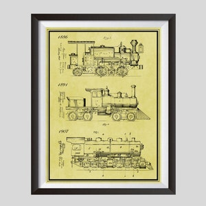 Locomotive, Train Art, Blueprint Poster, Kids Birthday Steam Engine ...