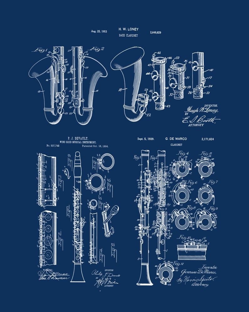 Clarinet Patent Blueprint Art: Music Room Decor (digital Download) - Etsy