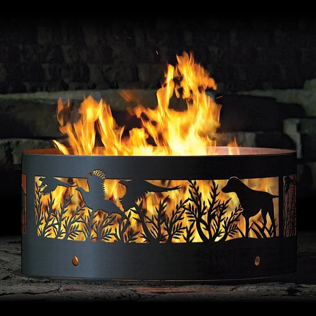 Dog & Pheasant Fire Pit Ring, 16" Tall, Heavy Duty, Gift for Hunter ...