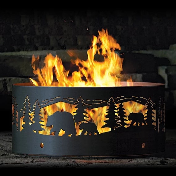 Bear Fire Pit Large Black Steel Outdoor Fire Pit With Bear Deer