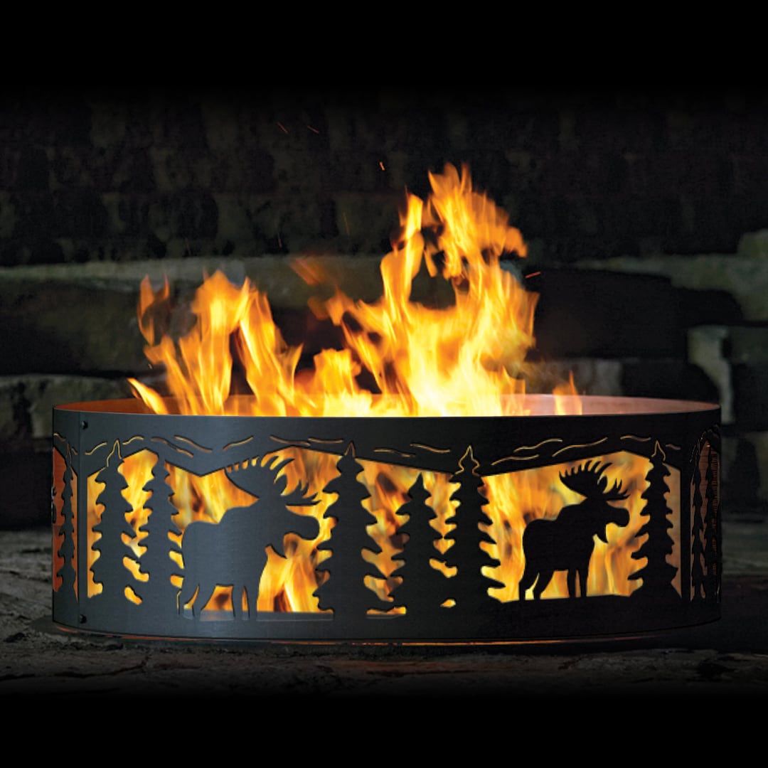 Moose Fire Pit Ring, 12" Tall, Heavy Duty, Gift for Nature Lover, Moose Nature Scene, Fire Ring ...