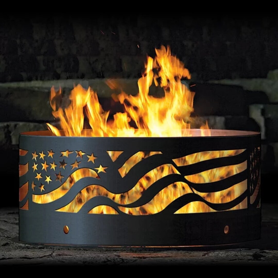 American Flag Fire Pit Ring, 16" Tall, Heavy Duty, Patriotic, Made in ...
