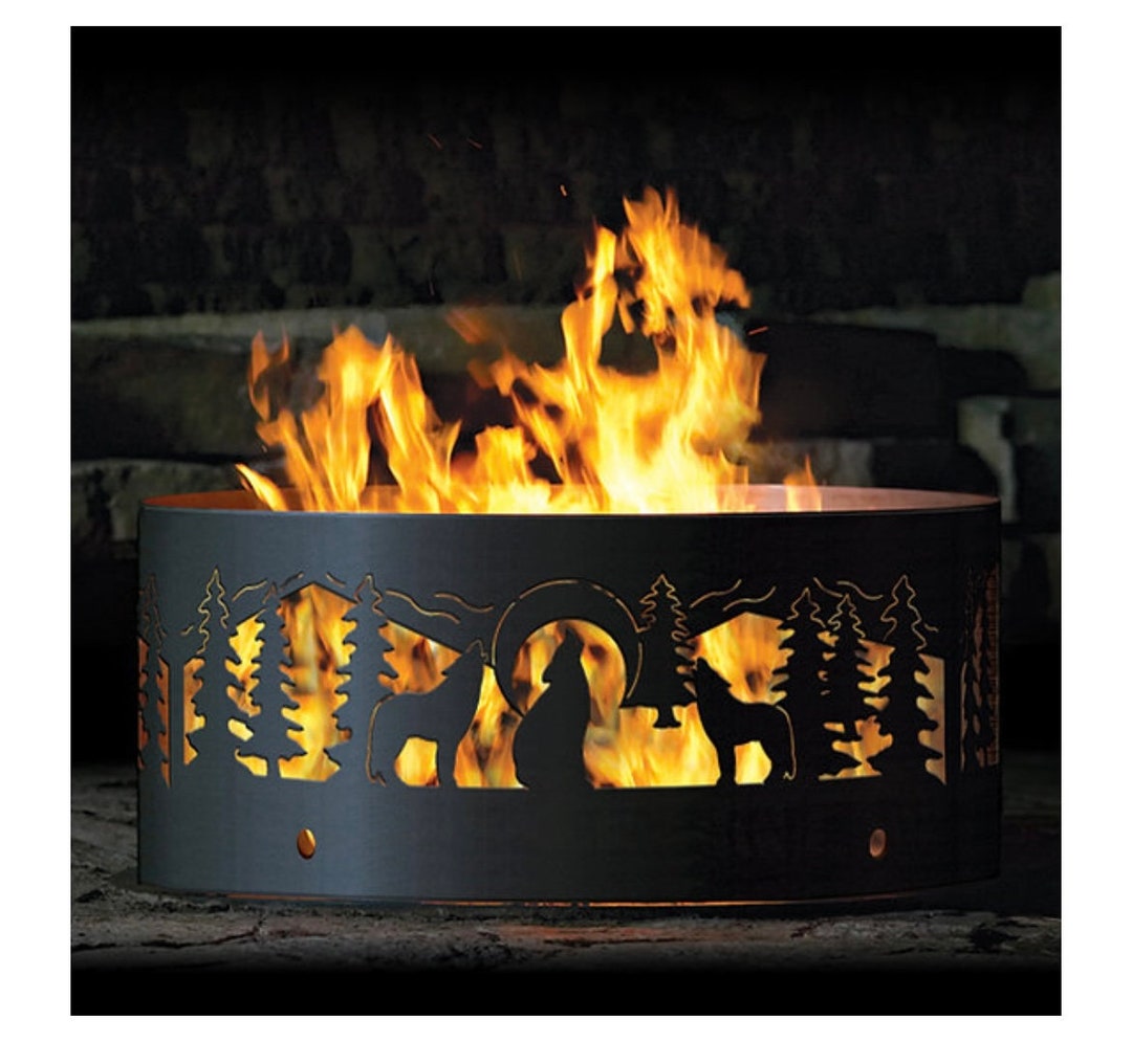 Extra Tall Heavy Duty Howling Wolves Fire Ring, 16" Tall, Nature Lovers ...