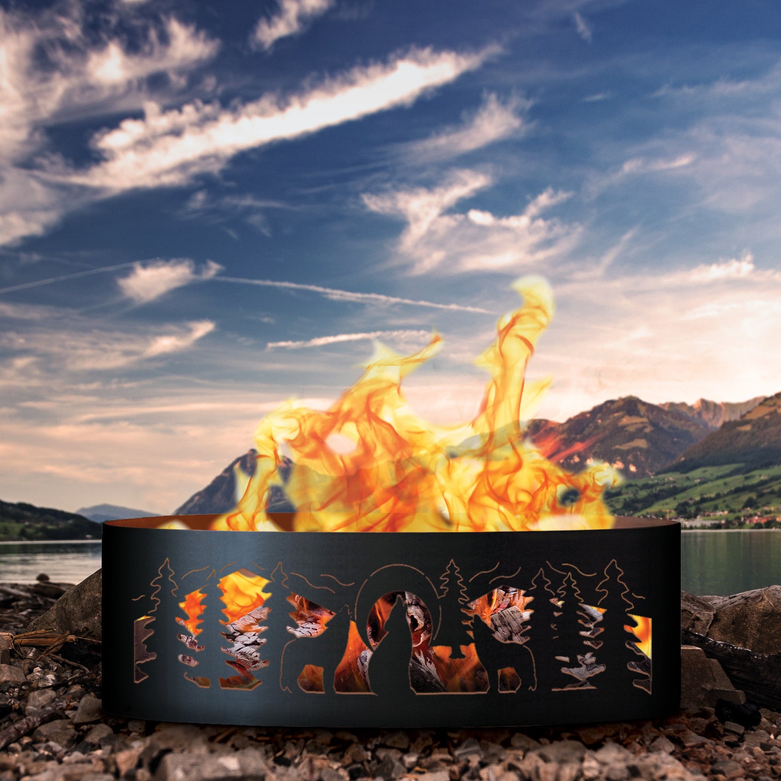 Howling Wolves Heavy Duty Fire Pit Ring, 12" Tall, Gift for Him, Gift ...