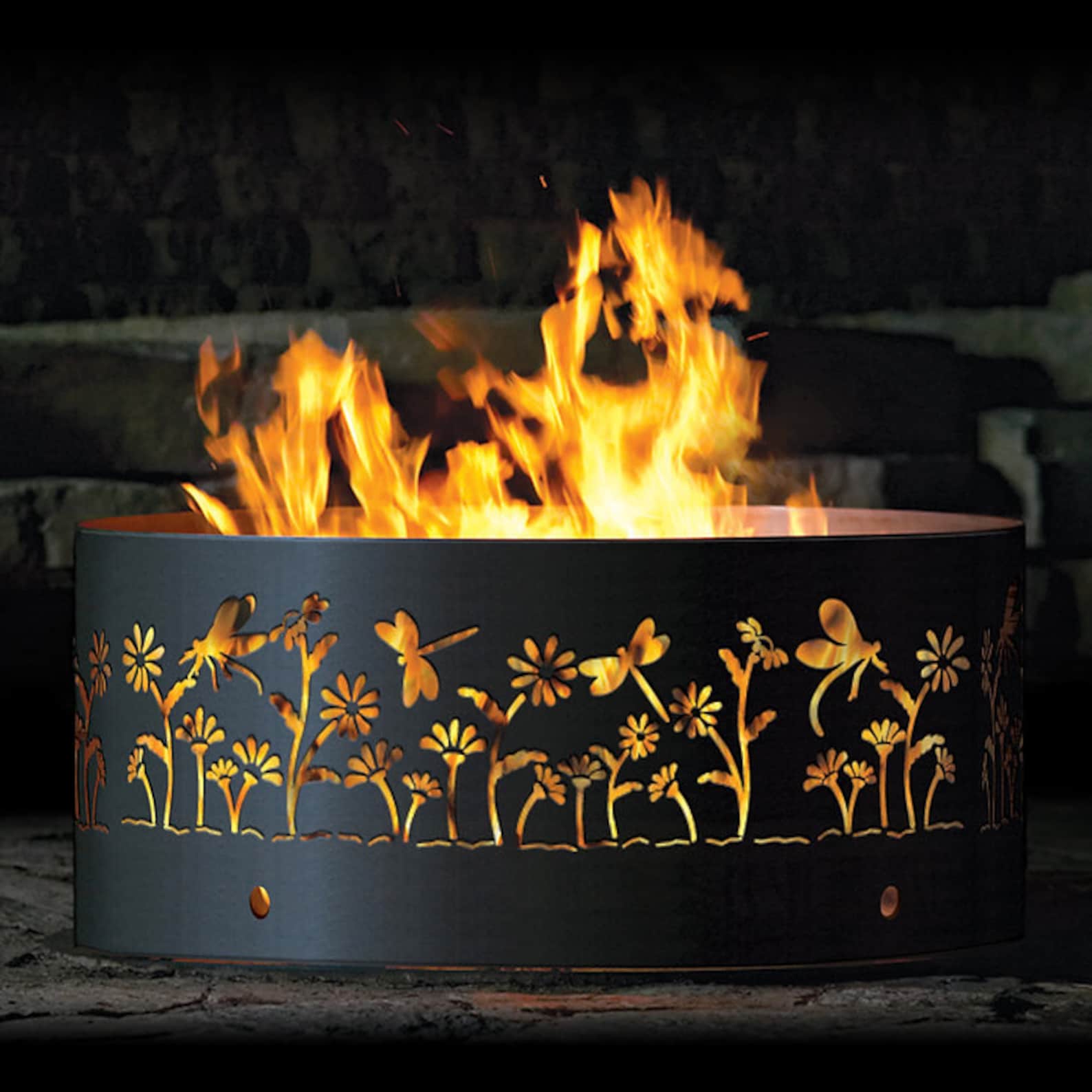 Dragonfly & Flowers Fire Pit Ring, 16" Tall, Heavy Duty, Great Gift for ...