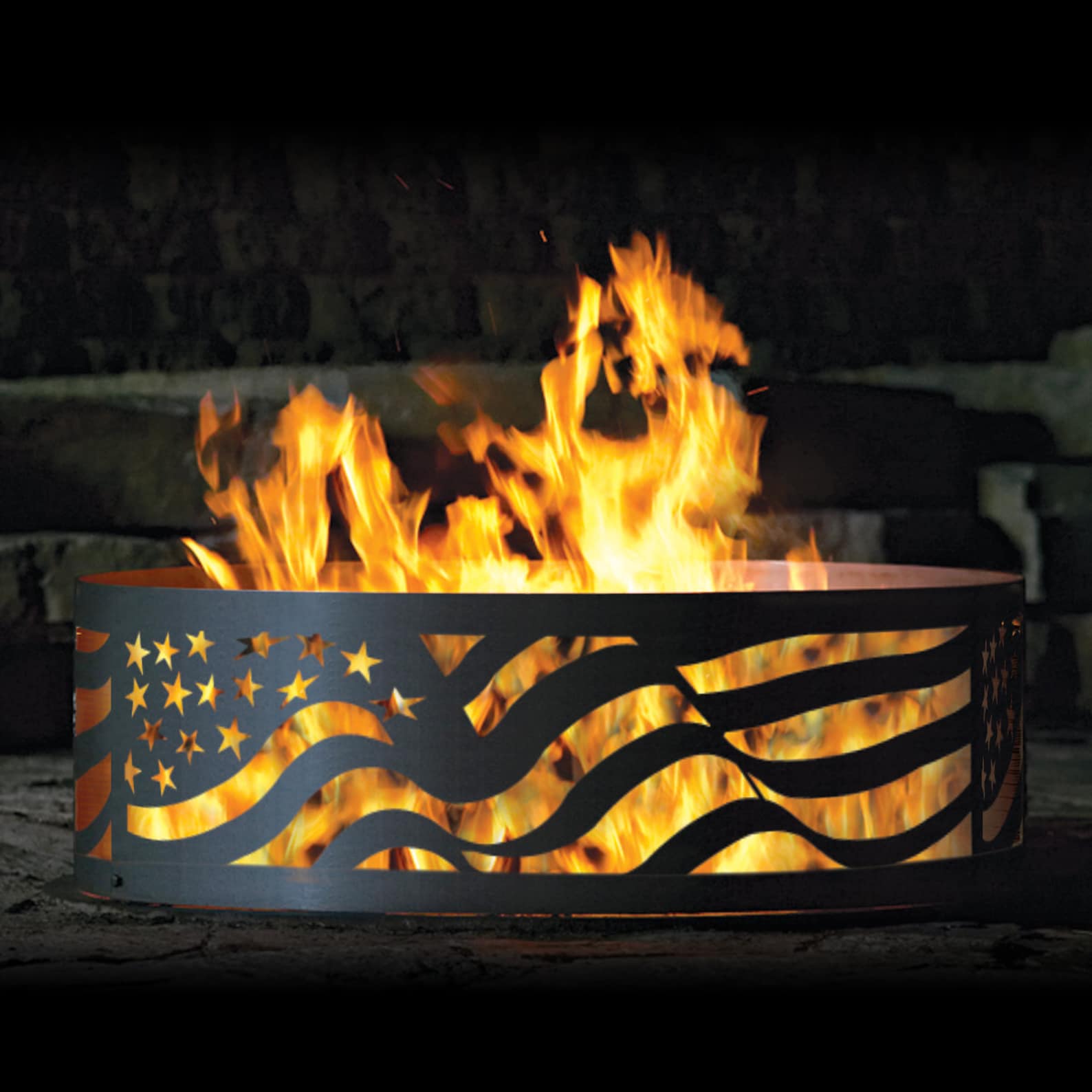 American Flag Steel Fire Pit Ring, Heavy Duty, Outdoor Campfire Ring ...