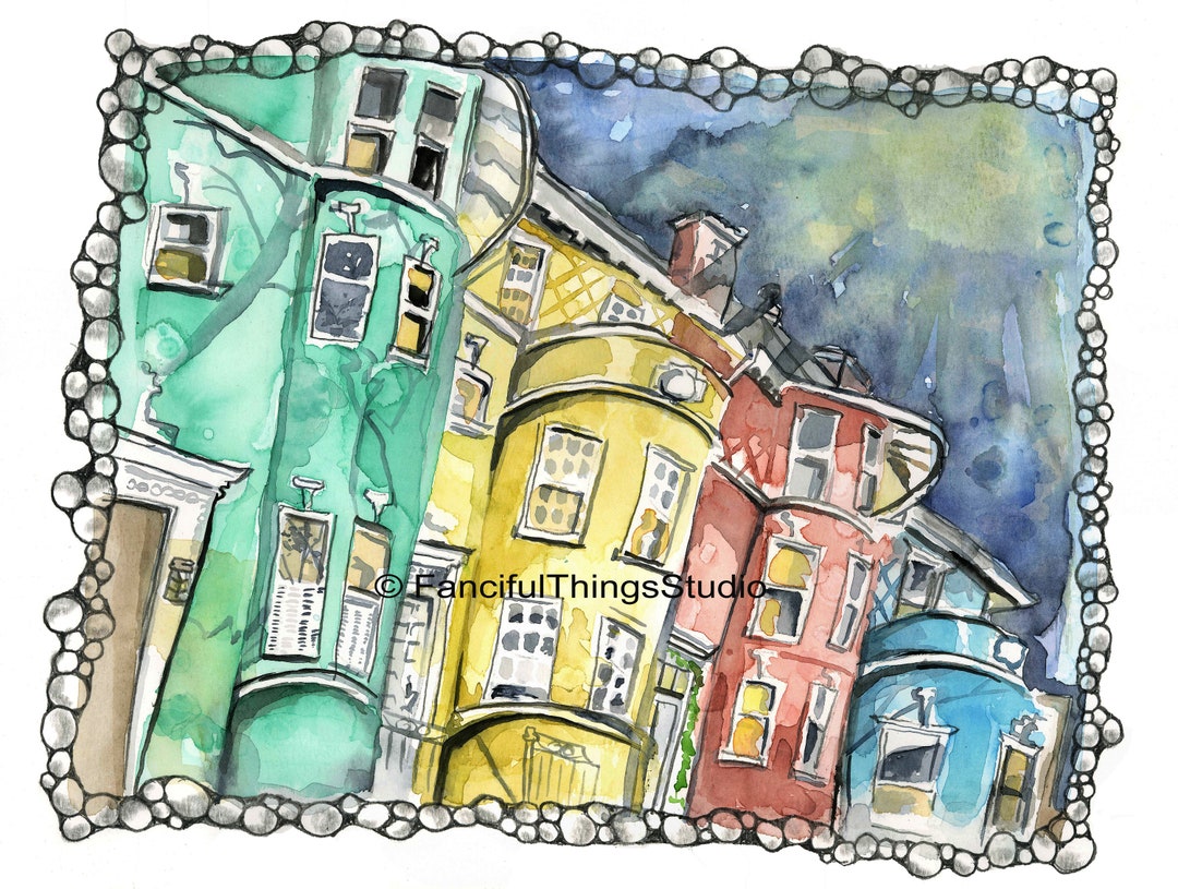 Rainbow Row at Night - Etsy