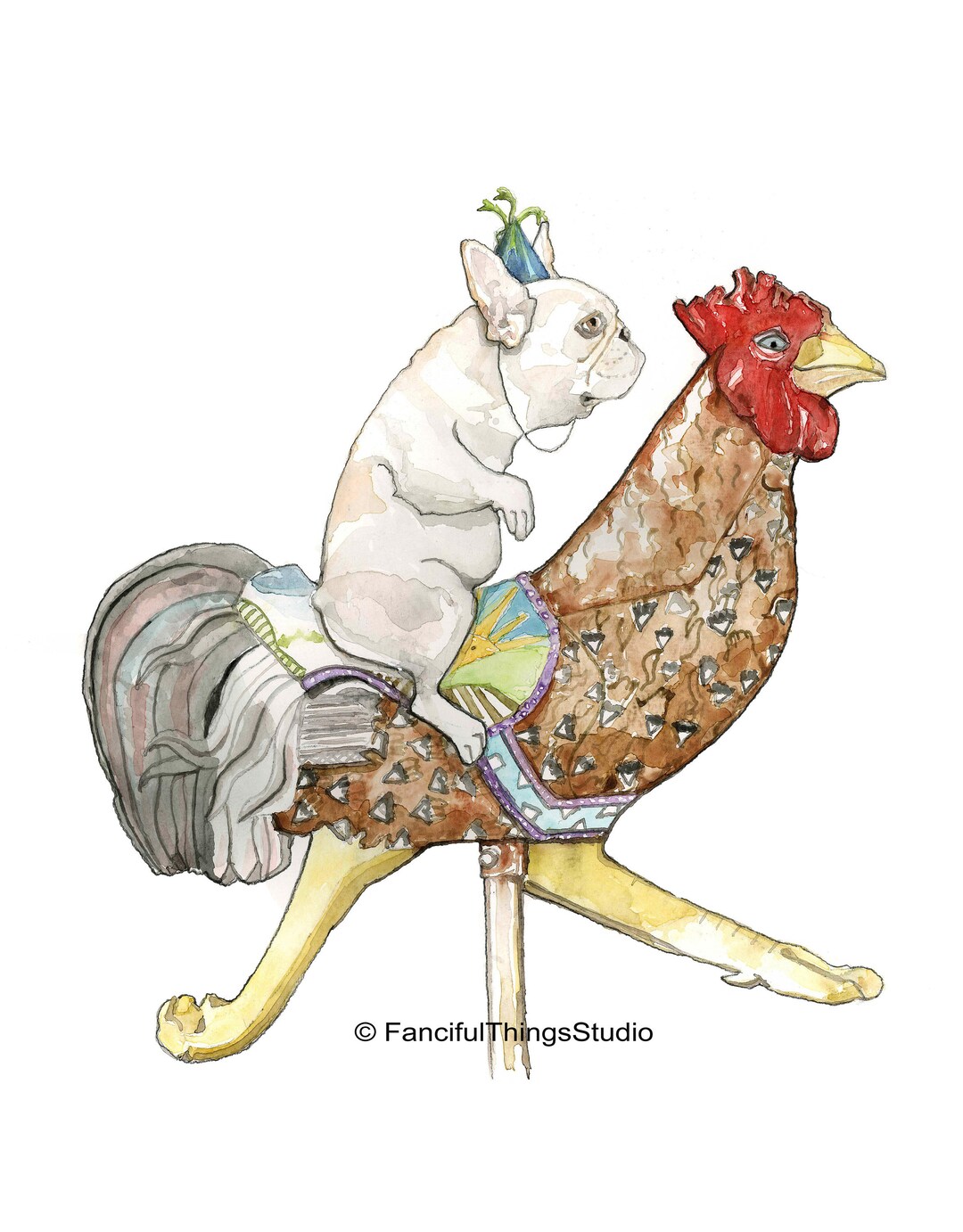 Frenchie on a Carousel Rooster - Etsy
