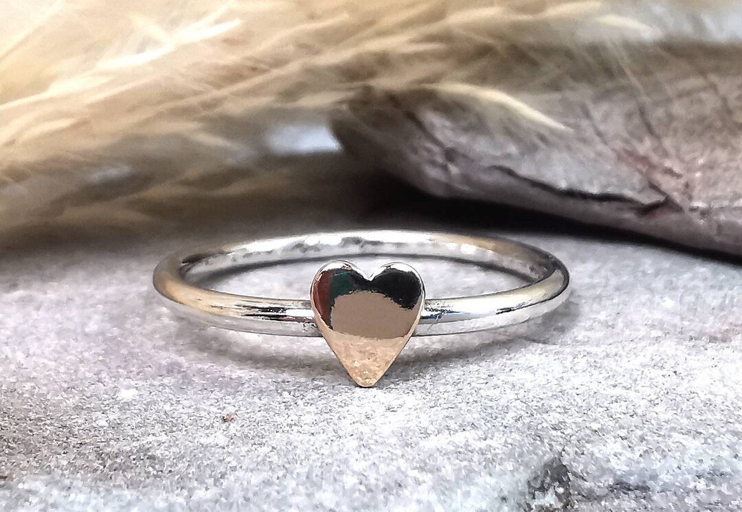Sterling Silver & 14k Gold Filled Heart Stacking Ring. Geometric ...