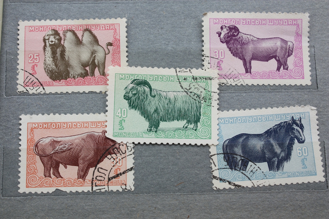 Mongolia Postage Stamp, Small Vintage Postage Stamps, Wild Animals ...