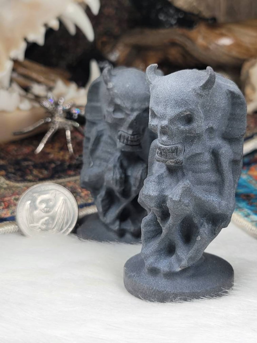 Winged Obsidian Skeletal Demon Carving - Etsy