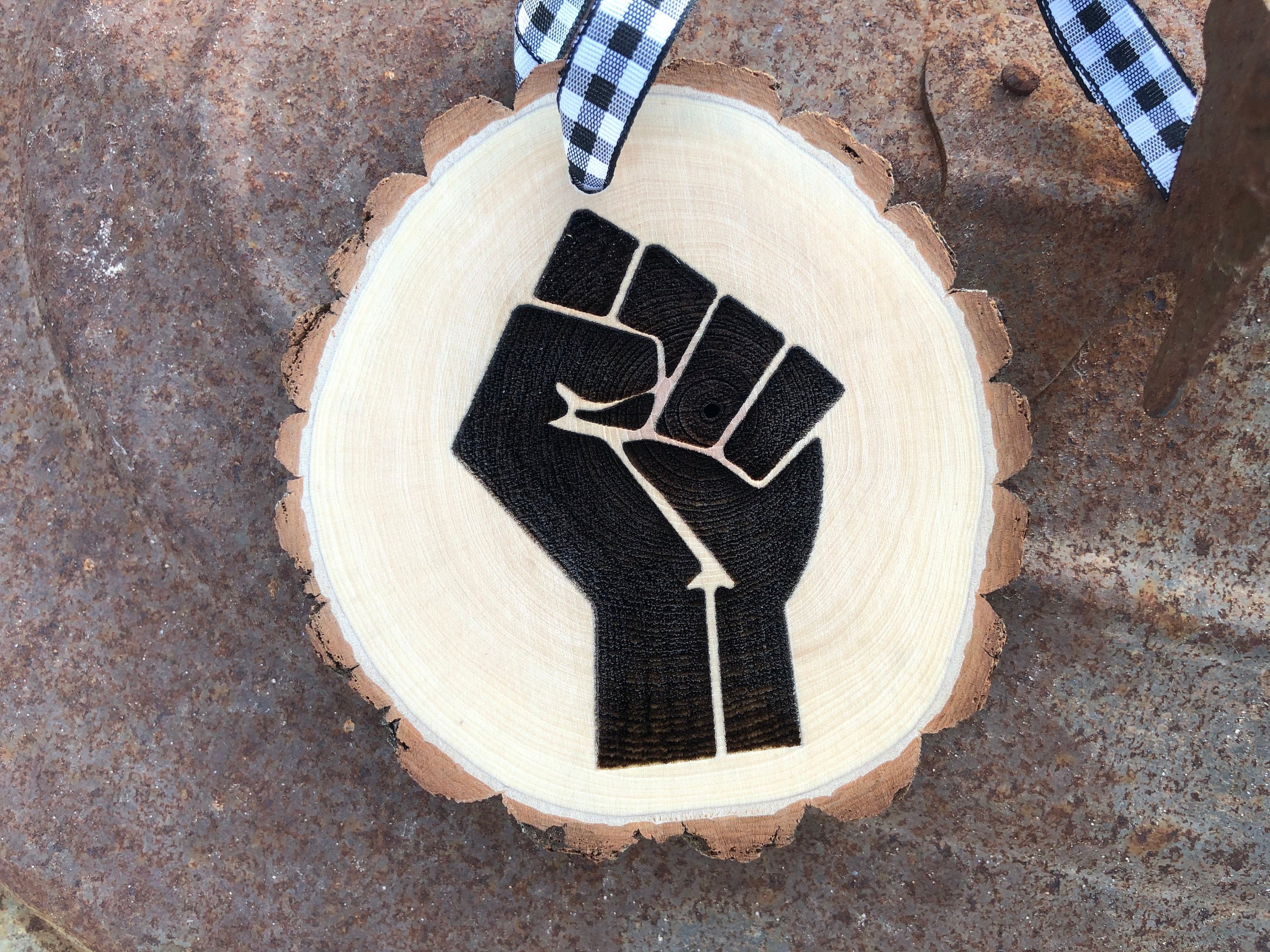 Wooden Christmas Ornament Raised Fist Clenched Fist Black | Etsy
