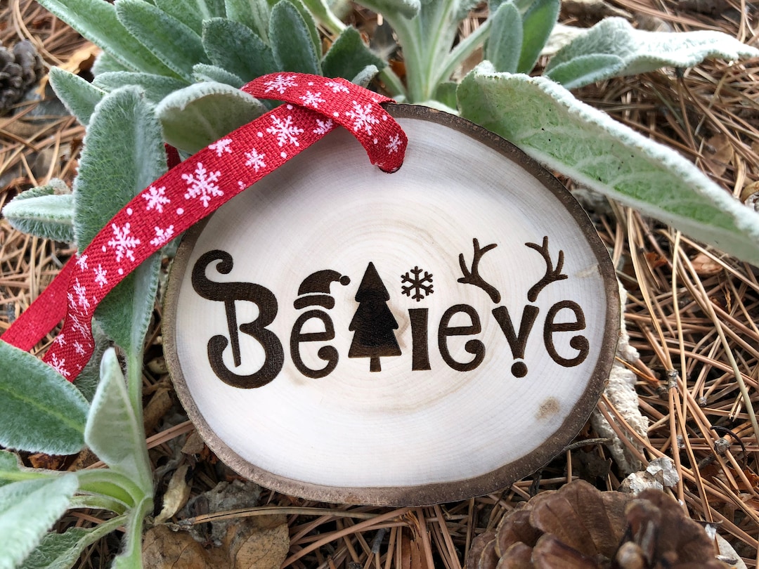 Wooden Christmas Ornament Believe, Personalized Gift, Wood Slices ...