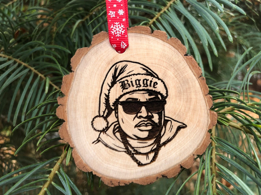 Biggie Smalls in a Santa Hat Wooden Slice Christmas Ornament, Festive ...