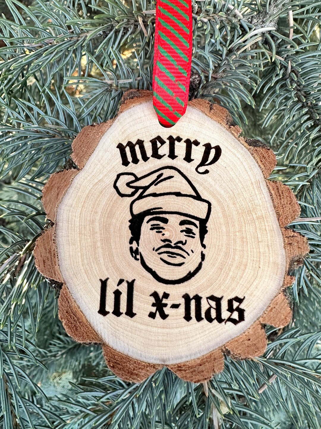 Merry Lil X-nas Wooden Christmas Ornament, Lil Nas X, Hiphop, Rapper ...
