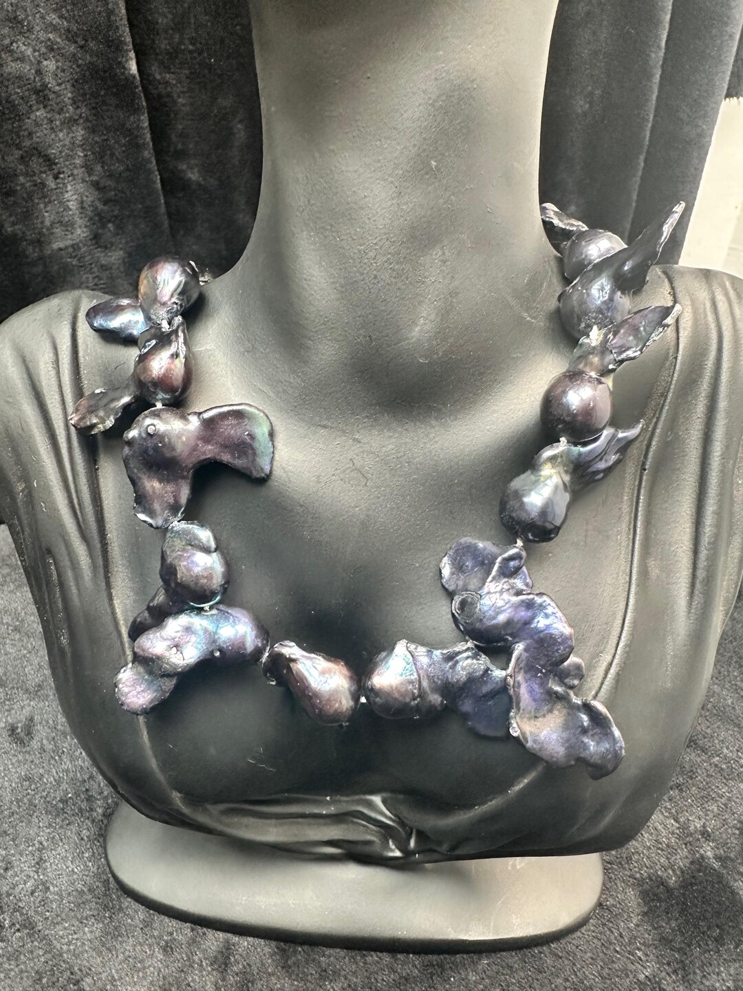 Handmade Fireball Baroque Pearl Necklace, Black Cultured Pearls, 18