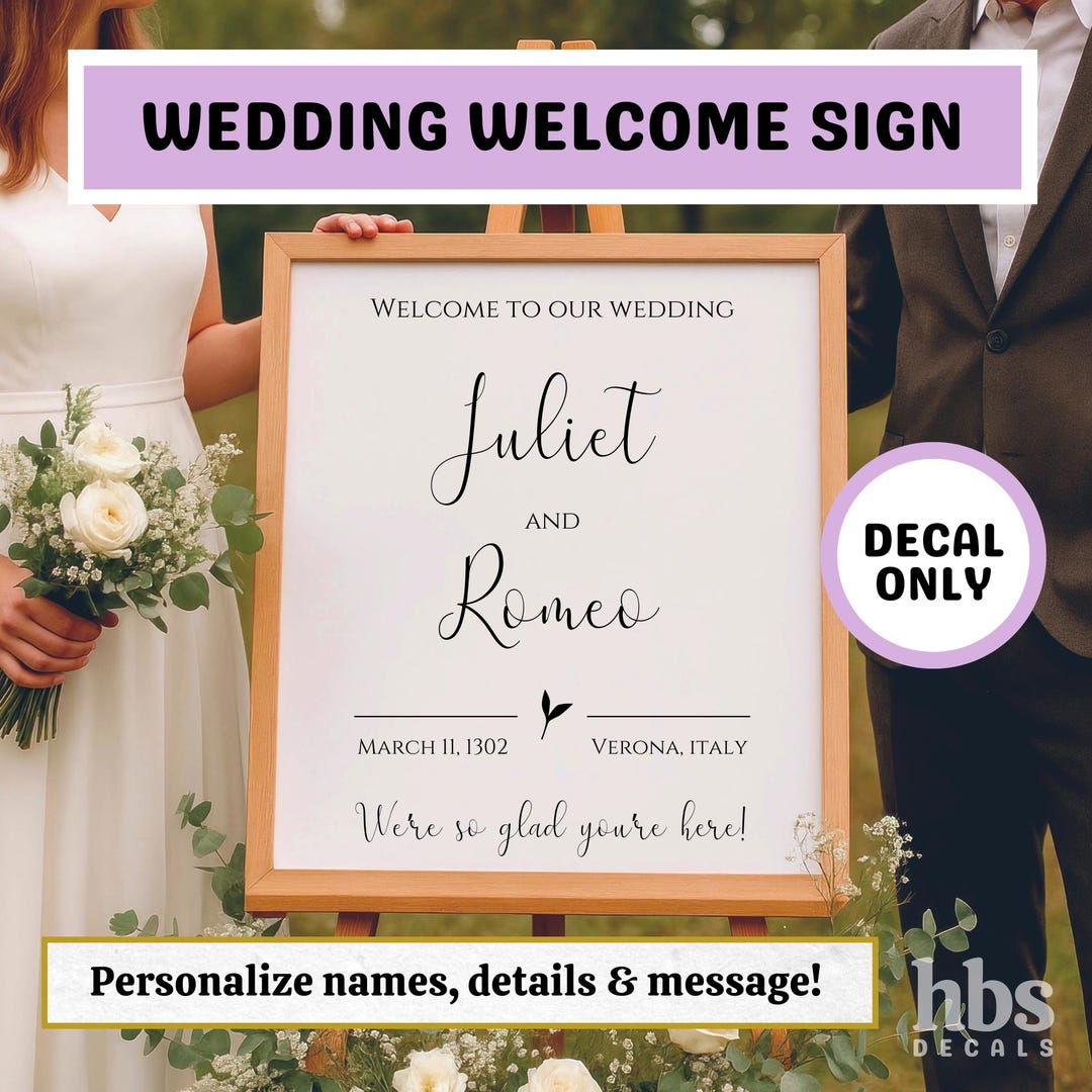 Custom Wedding Welcome Sign Decal | Bride and Groom Name Sign | Wedding ...