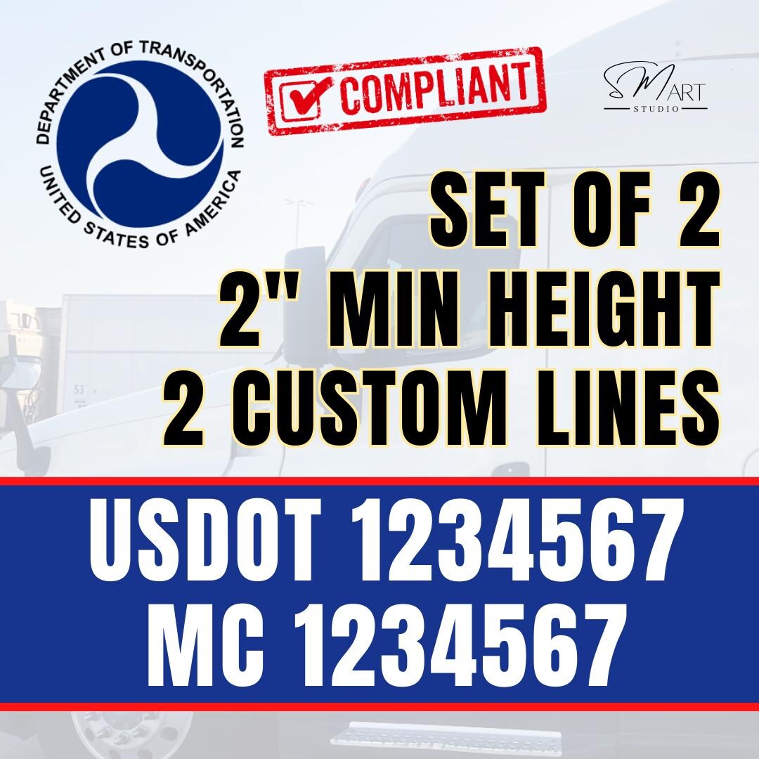 Set of 2 USDOT Compliant Decals, DOT & MC Numbers, Personalized Semi ...