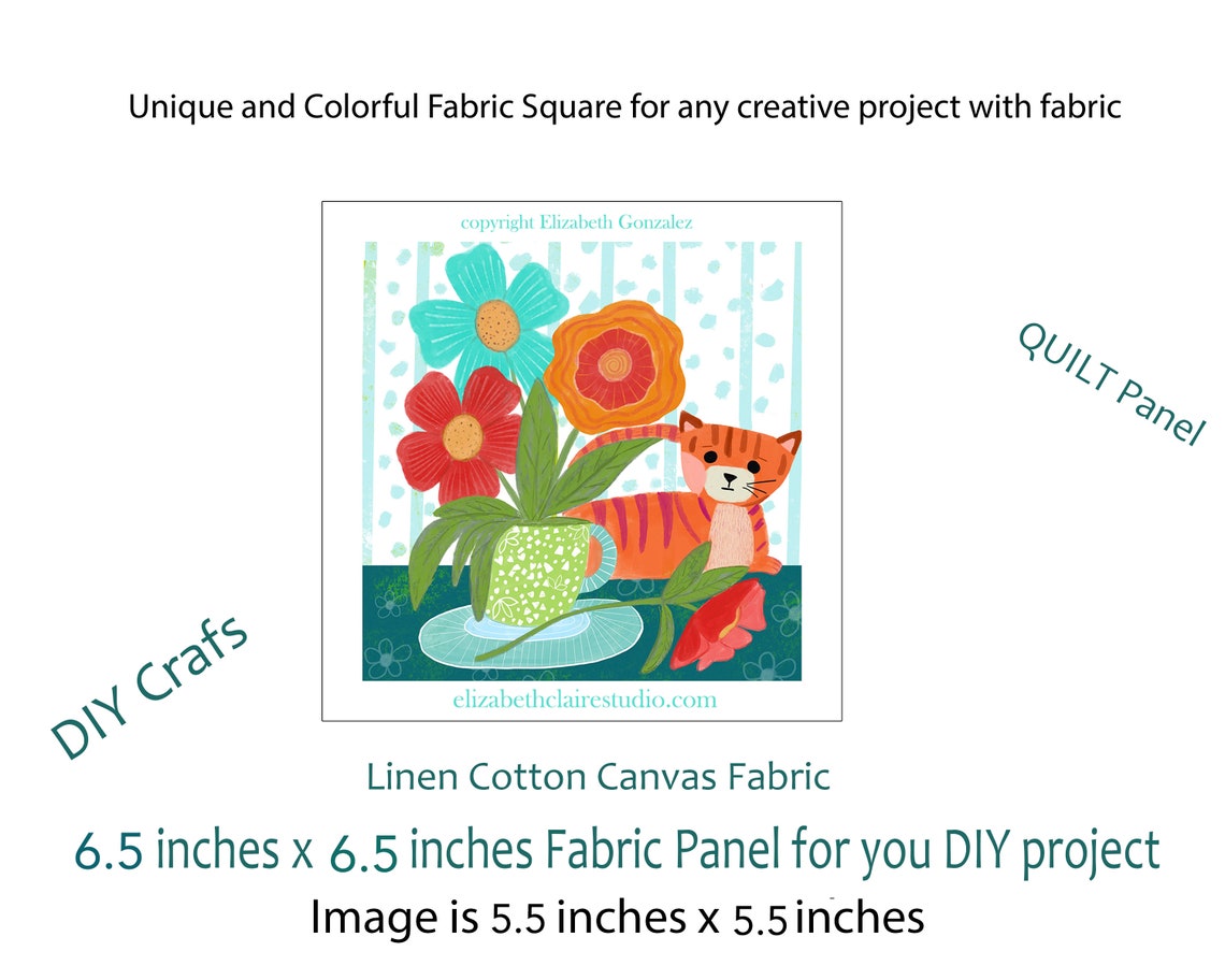 Cat Fabric Panel Orange Cat Fabric Cat Fabric for Quilting - Etsy