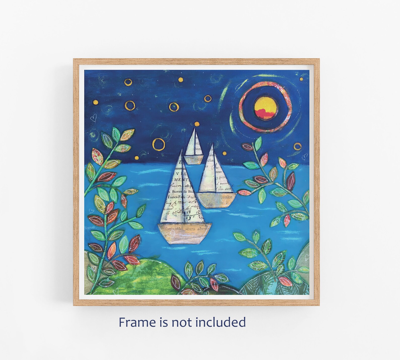 Boats Under the Moon Art Print 10x10 Inches Nautical Art | Etsy