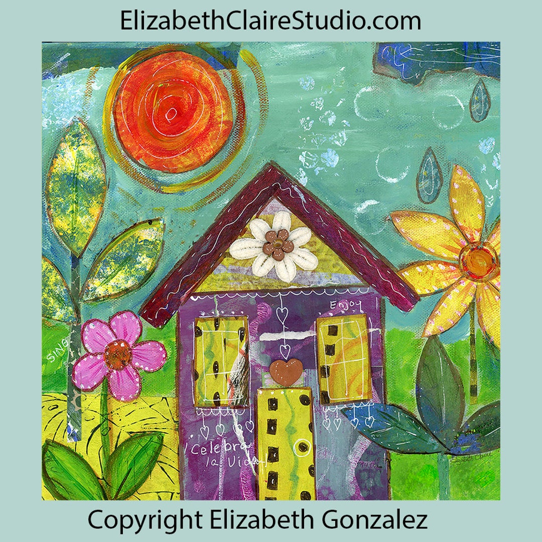 Colorful Happy House Art Fabric for DIY 5 Inch X 5 Inch Image - Etsy