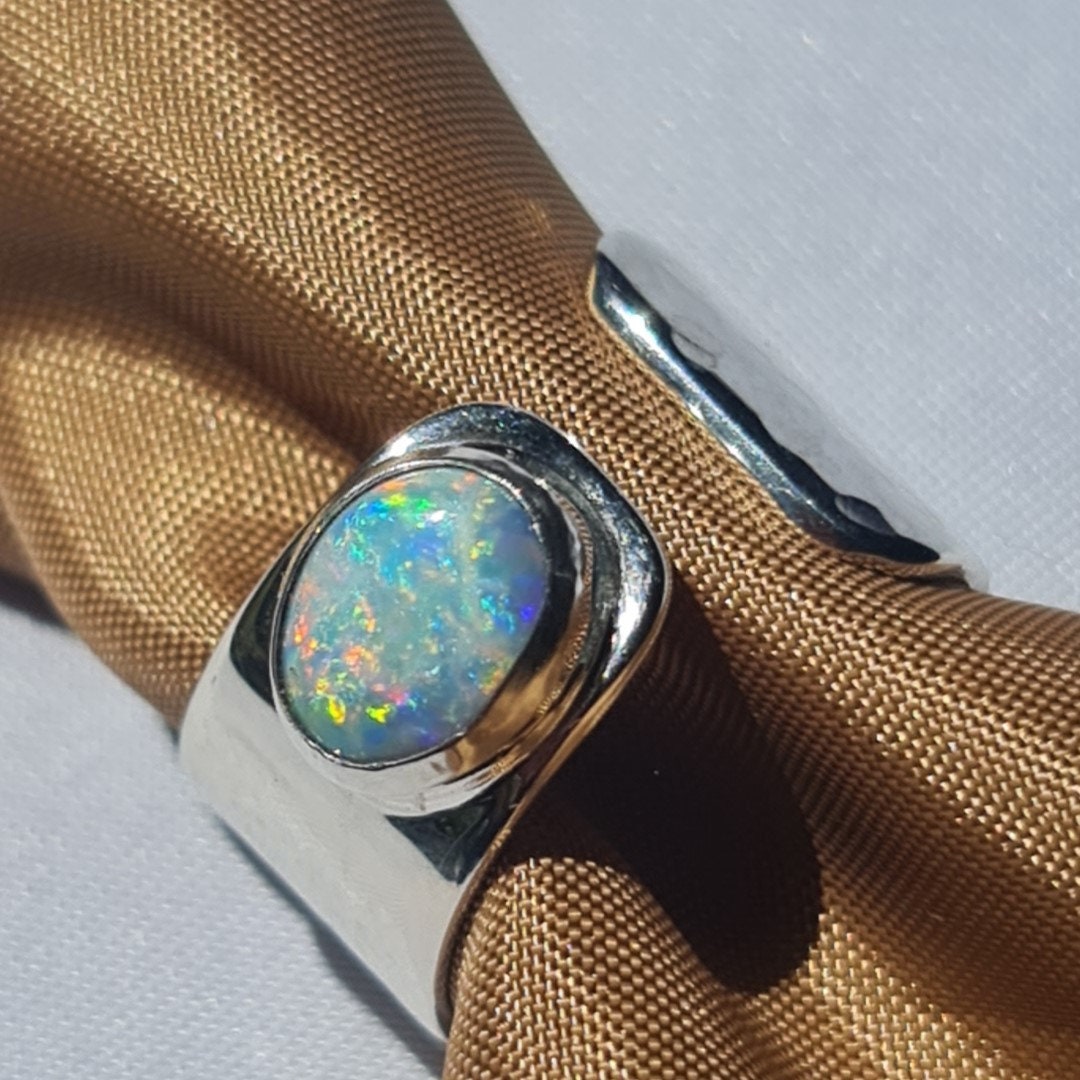 Rainbow Opal Adjustable Silver Ring * Australian * Handmade 061m - Etsy