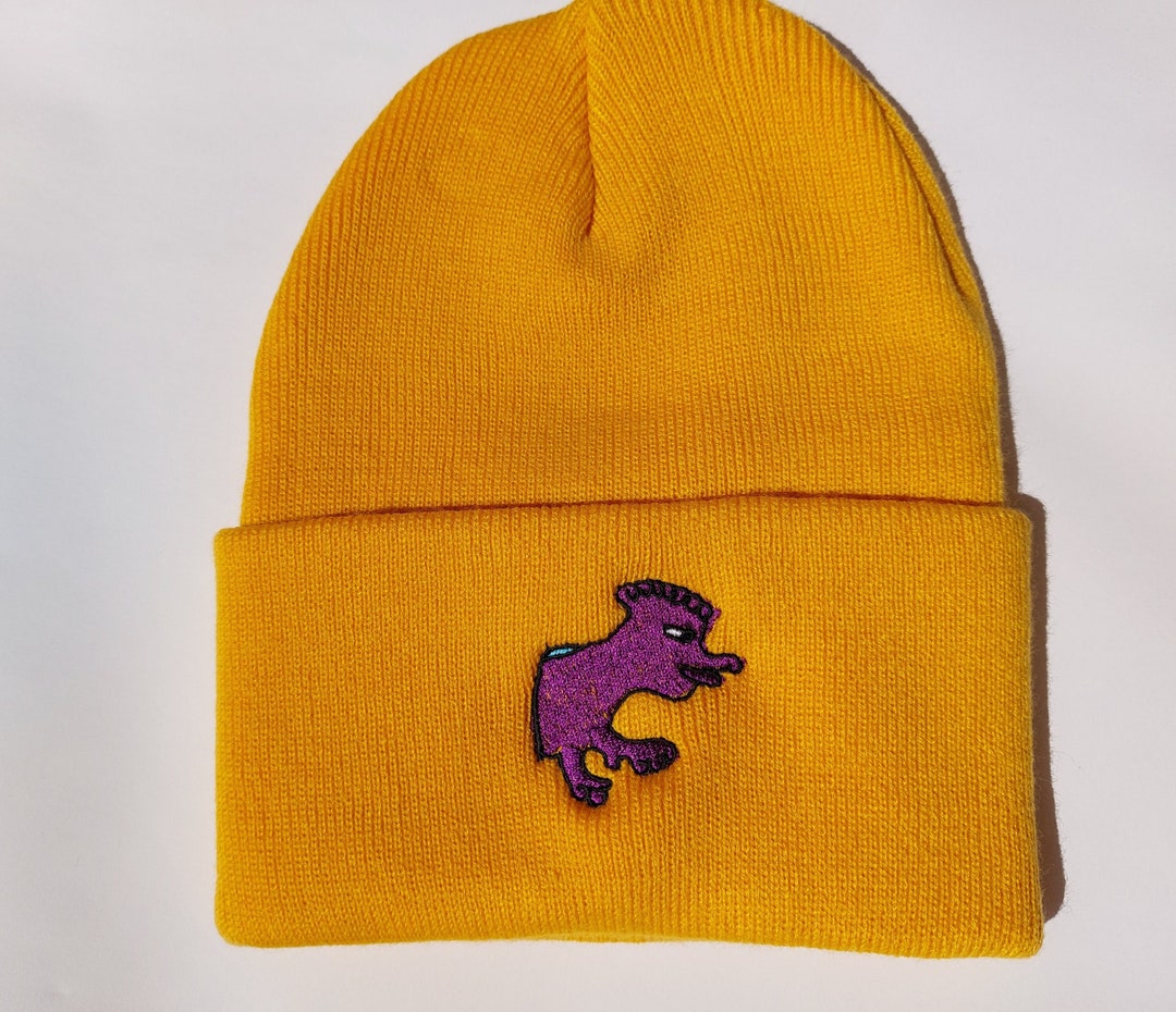 Beckoning Embroidered Beanie Knit Hat Yellow Radiusullo Homemade Weird ...