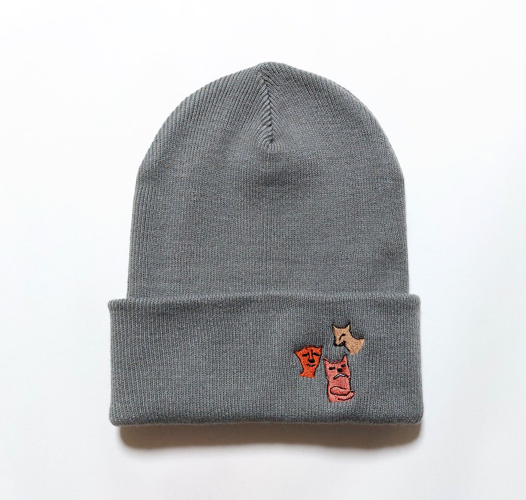 Three Good Friends Knit Hat Beanie Hat Embroidery Beanie Gray Cute ...