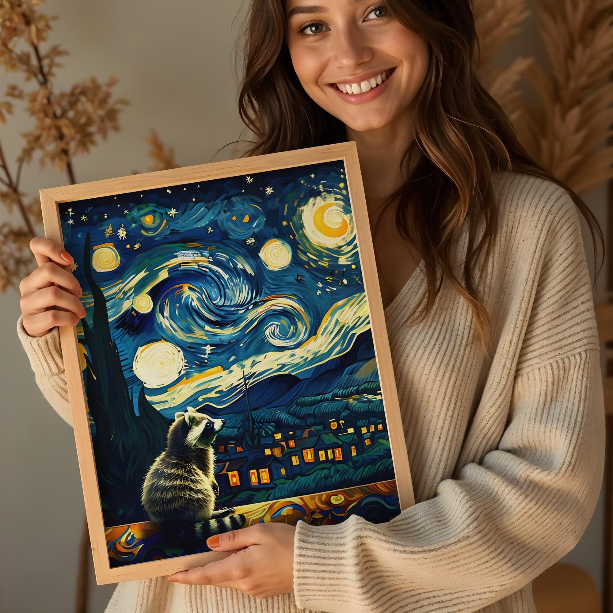Starry Night Raccoon Print, Van Gogh Inspired Nursery Decor, Cute ...