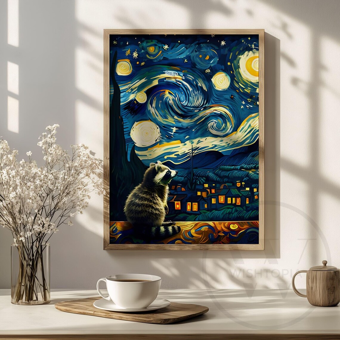 Starry Night Raccoon Print, Van Gogh Inspired Nursery Decor, Cute ...