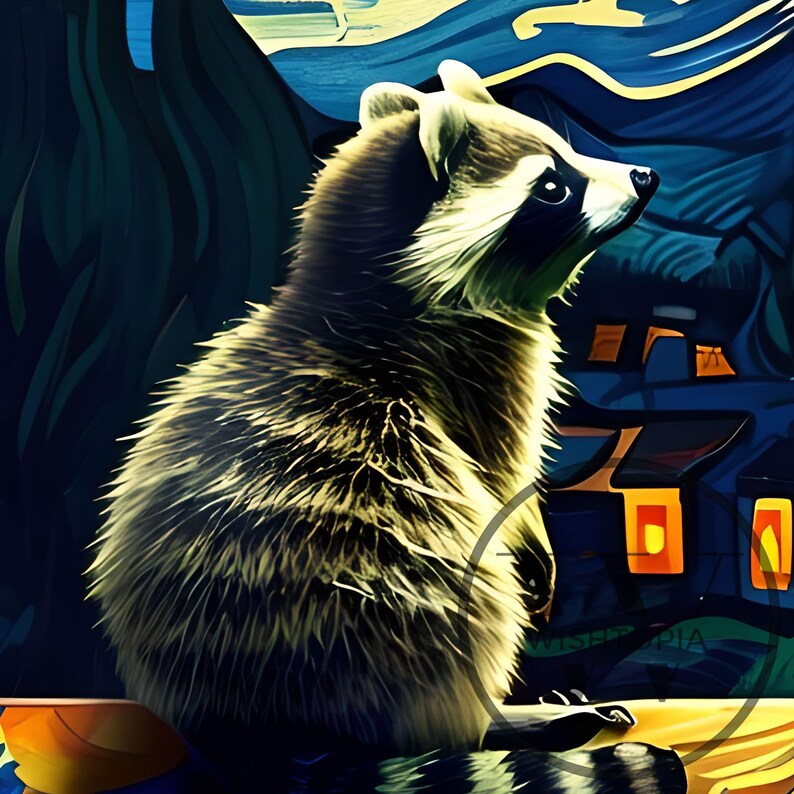 Starry Night Raccoon Print, Van Gogh Inspired Nursery Decor, Cute ...