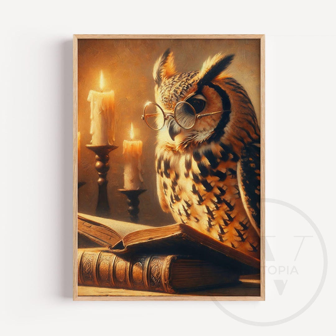 Magical Owl Reading Book Printable Wall Art, Cute Owl Bird With Glasses ...