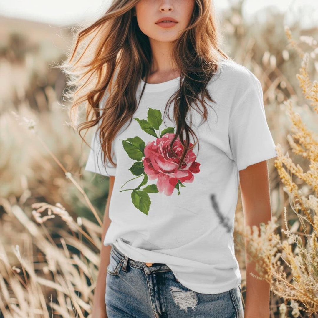 Beautiful Red Rose Flower Watercolor Art T-shirt, Artistic Floral ...