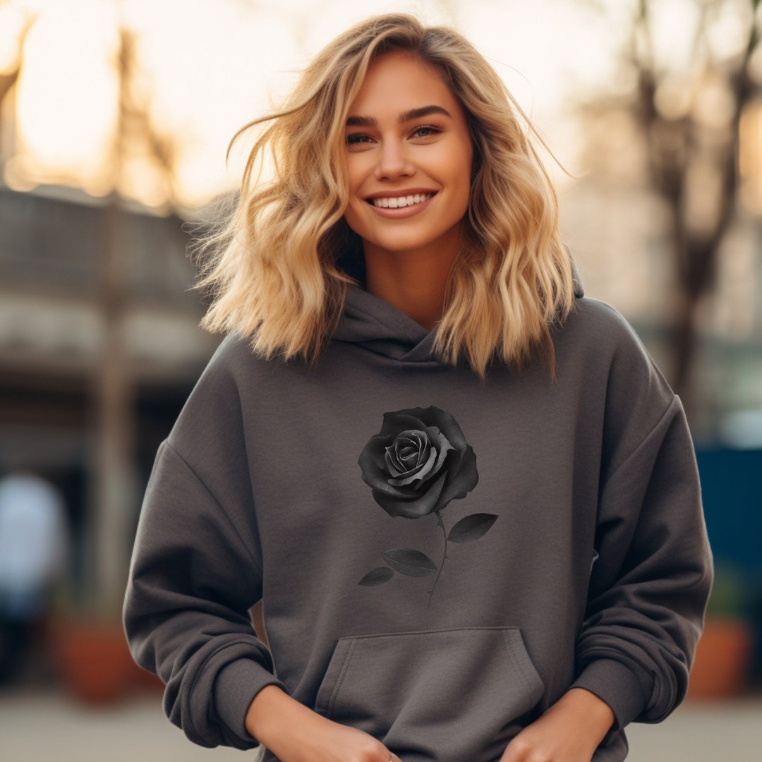 Beautiful Black Rose Flower Unisex Sweatshirt Hoodie, Vintage Black ...