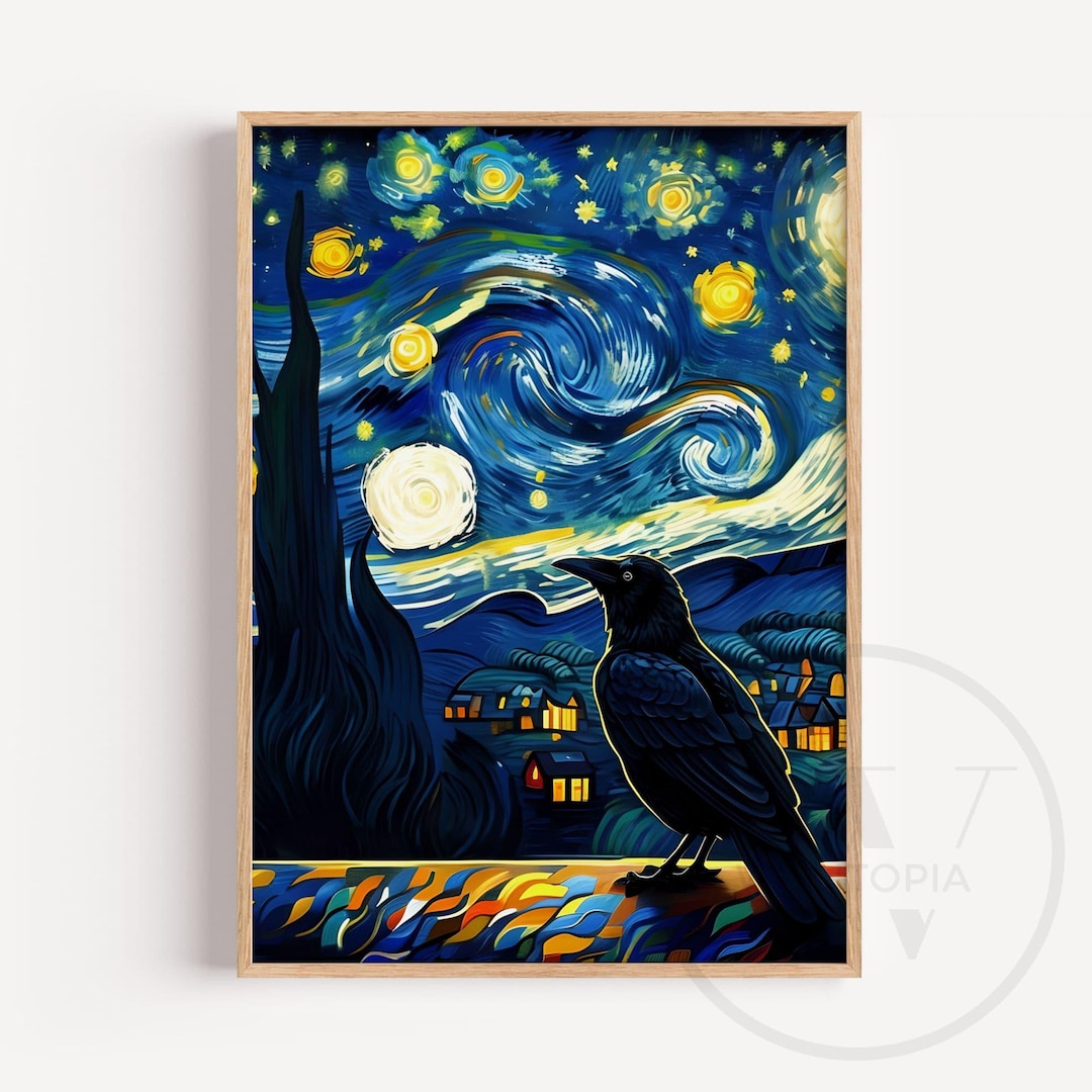 Starry Night Crow Raven Printable Wall Art, Mystical Starry Night ...