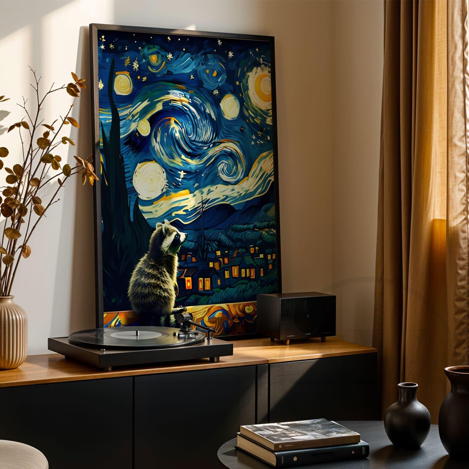 Starry Night Raccoon Print, Van Gogh Inspired Nursery Decor, Cute ...
