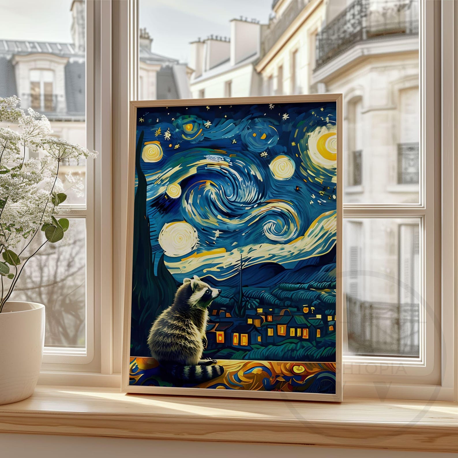 Starry Night Raccoon Print, Van Gogh Inspired Nursery Decor, Cute ...