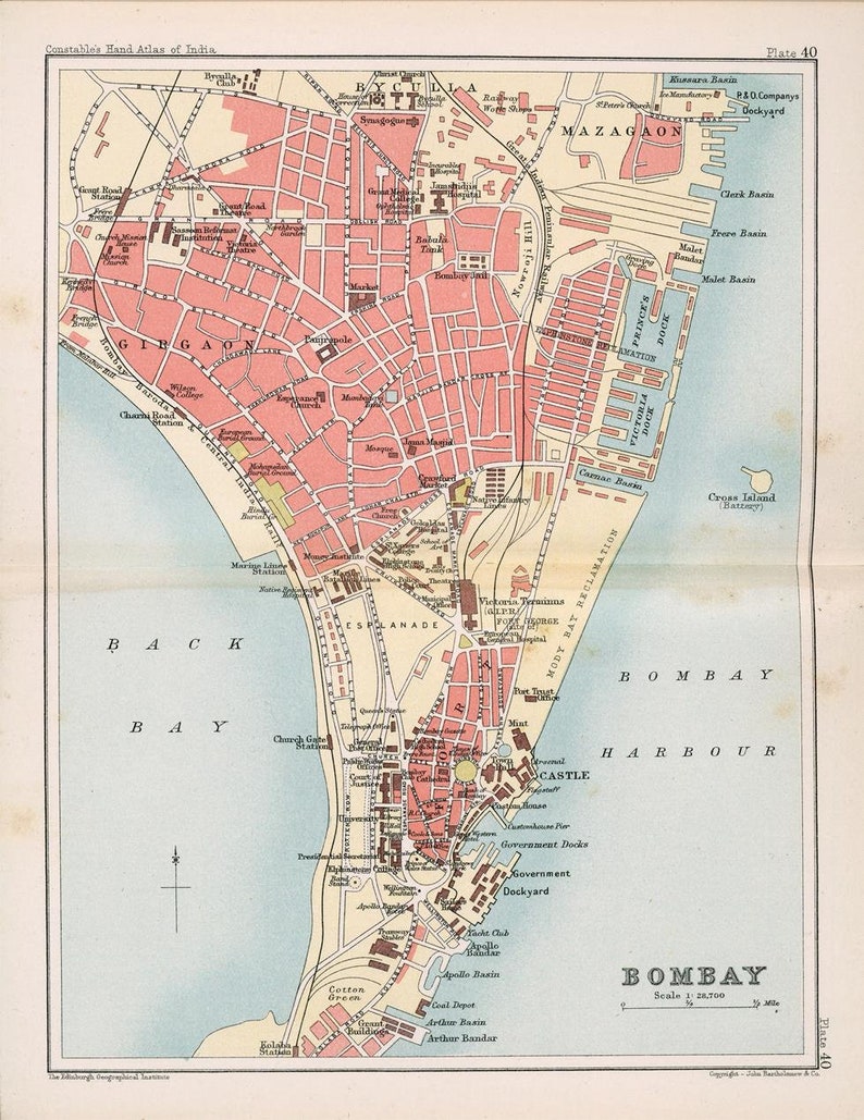 Bombay Map Print: 1893 Antique City Plan, Fine Art Reproduction - Etsy