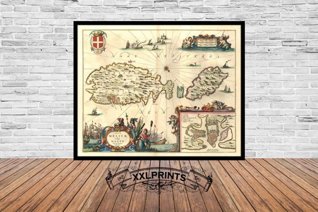 Ancient Map of Malta, 1660, Extremely Rare Map, Beautiful Map, Fine ...