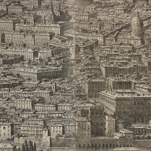 Ancient Lithography City of Rome, Panoramic View, Very Old, Fine Art ...