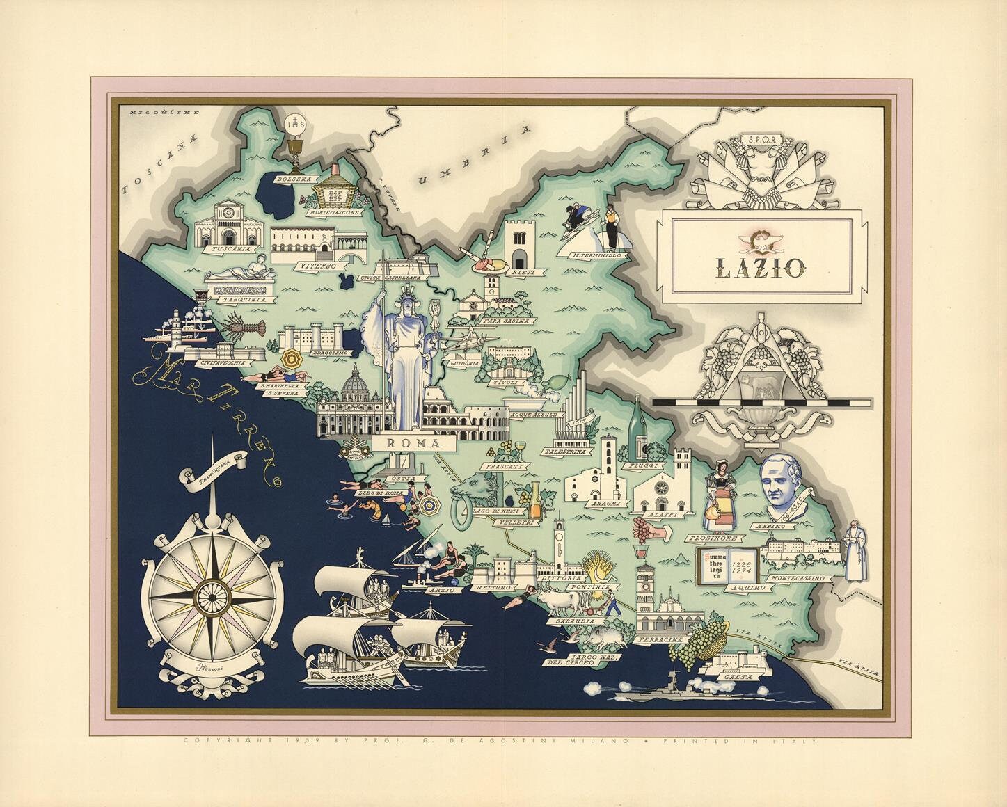 Antiguo mapa pictórico del Lacio Italia Regiones 1939 | Etsy