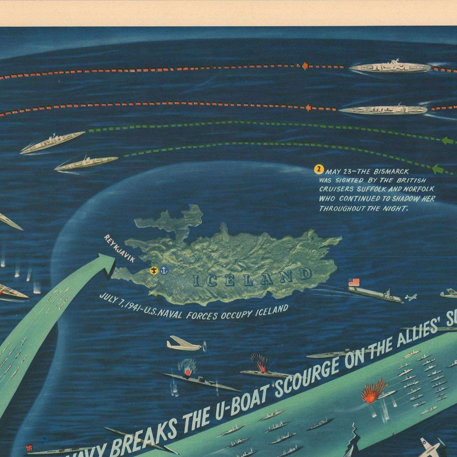Old Map of North Sea World War 2 Europe 1944 Pictorial - Etsy