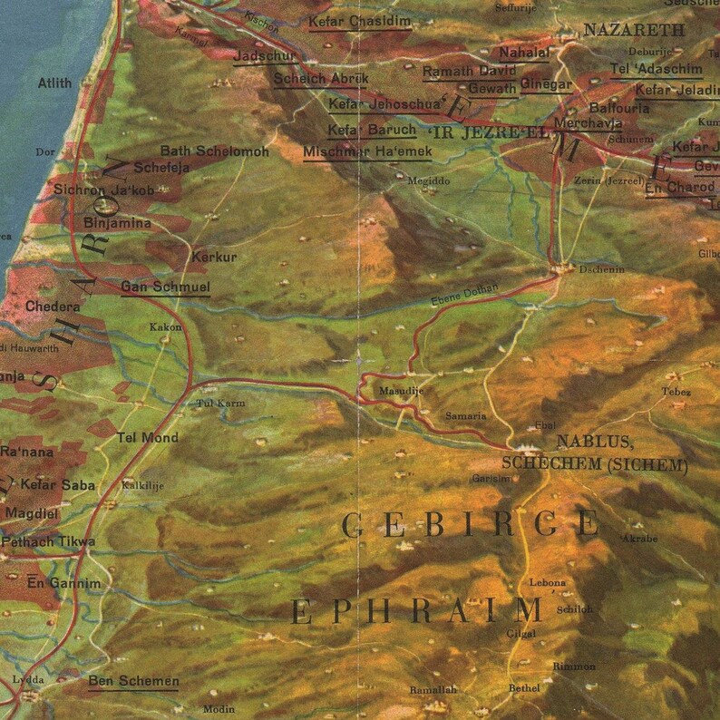 1931 Bird's Eye View Map of Israel & Palestine: Fine Art Print - Etsy